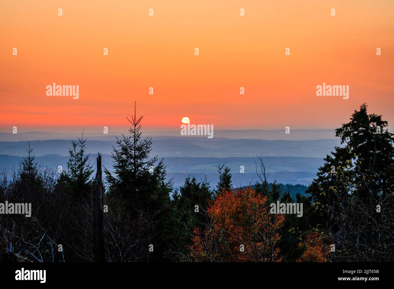 A beautiful shot of the sunset from Taunus mountain range in Hesse ...