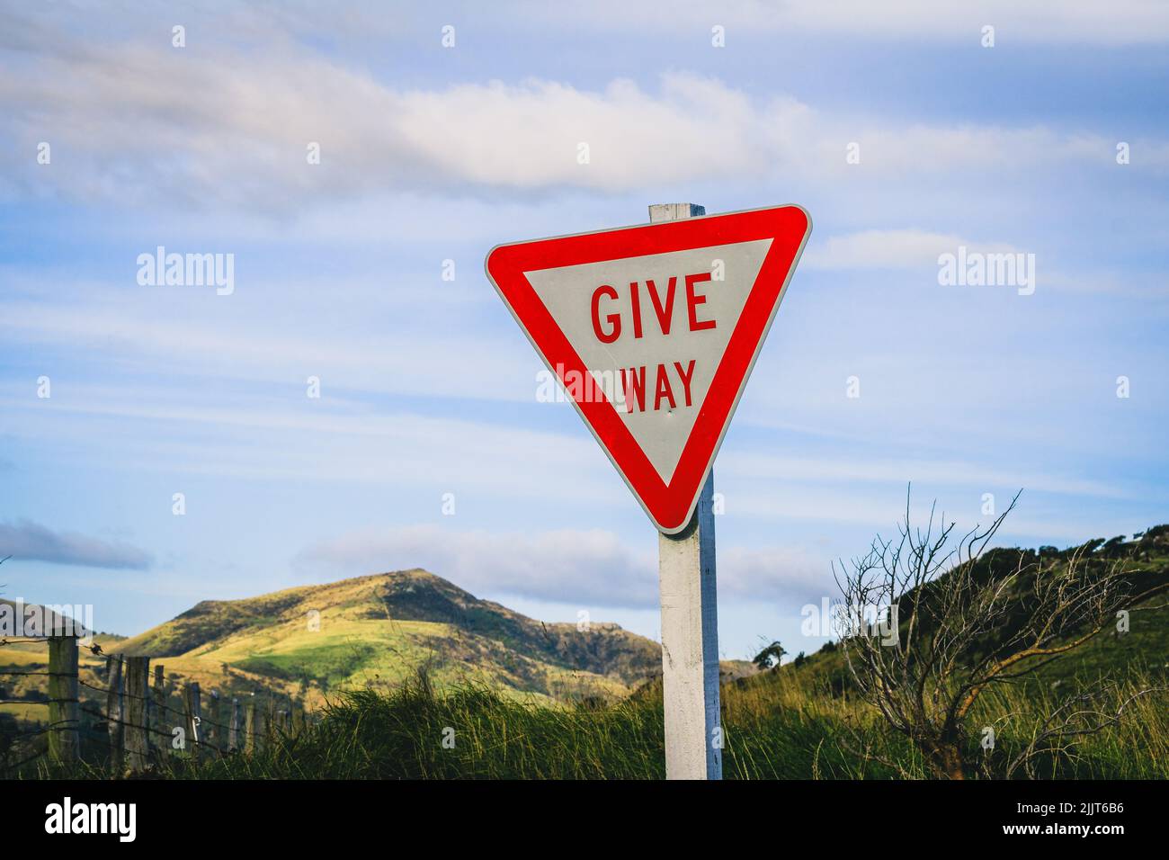 A beautiful shot of a give way road sign Stock Photo - Alamy
