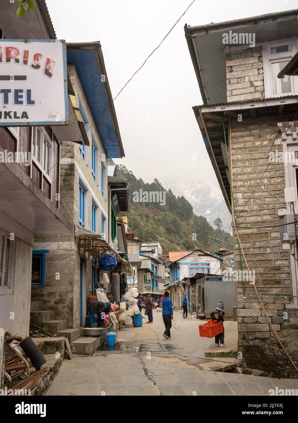 A vertical view of the small Himalayan town of Lukla Stock Photo - Alamy