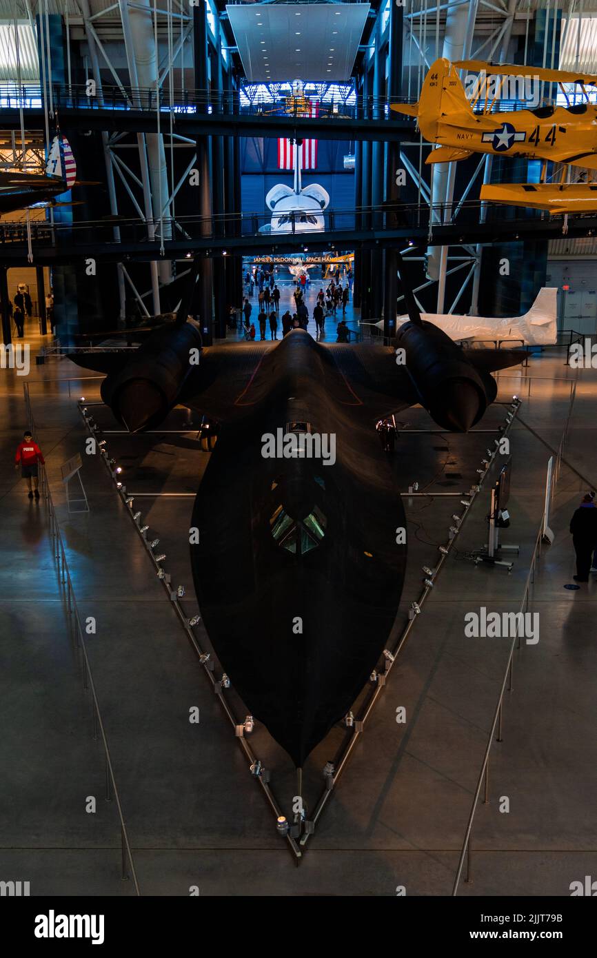 Vertical Shot Of The Sr 71 Blackbird In The Air And Space Museum Stock