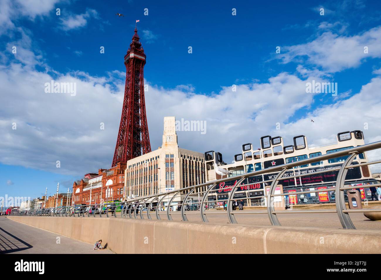 A beautiful shot of the Blackpool tower and seafront with blue sky ...