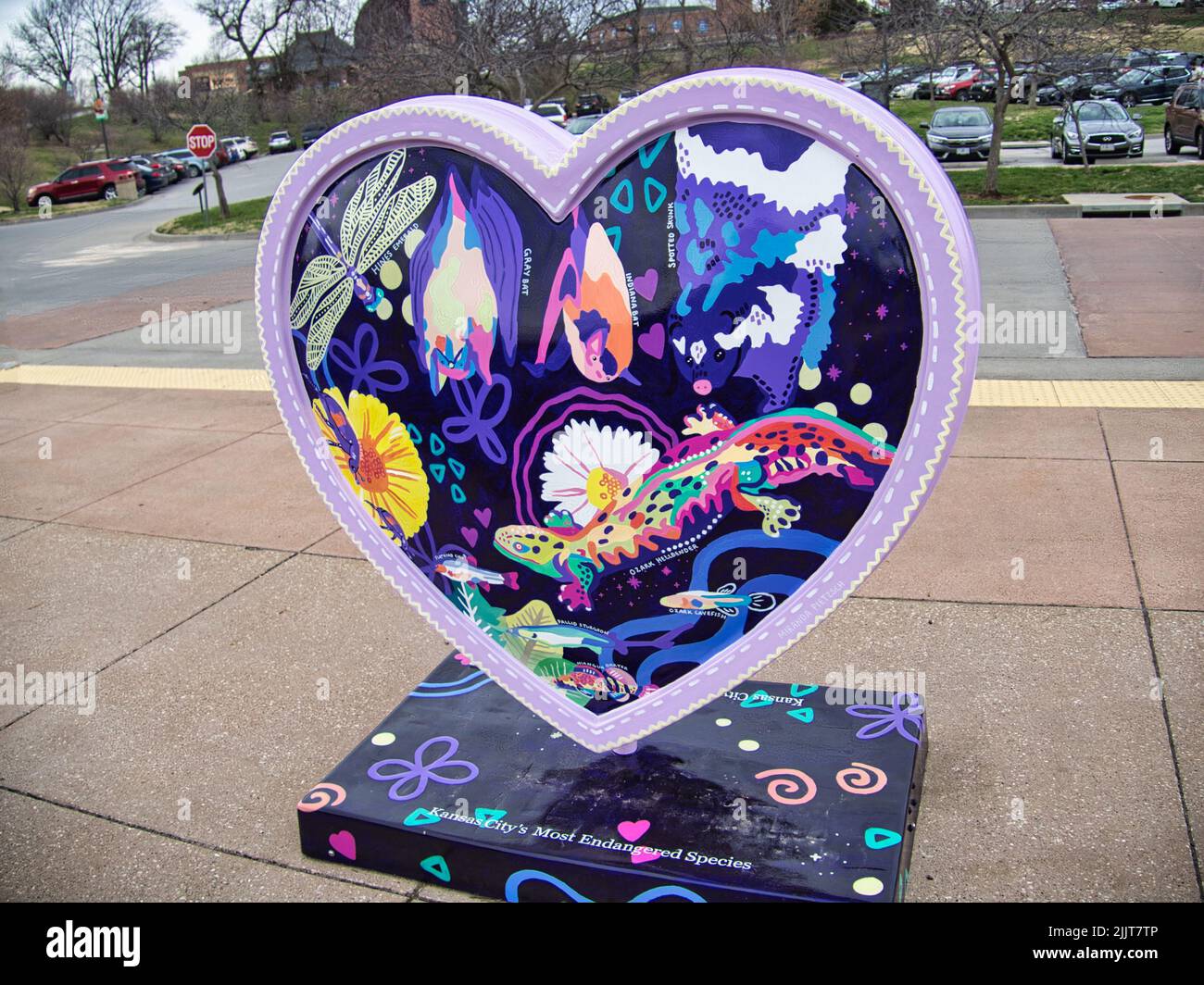 A KC heart-shaped sign in Kansas City Zoo - Parade of Hearts Stock ...