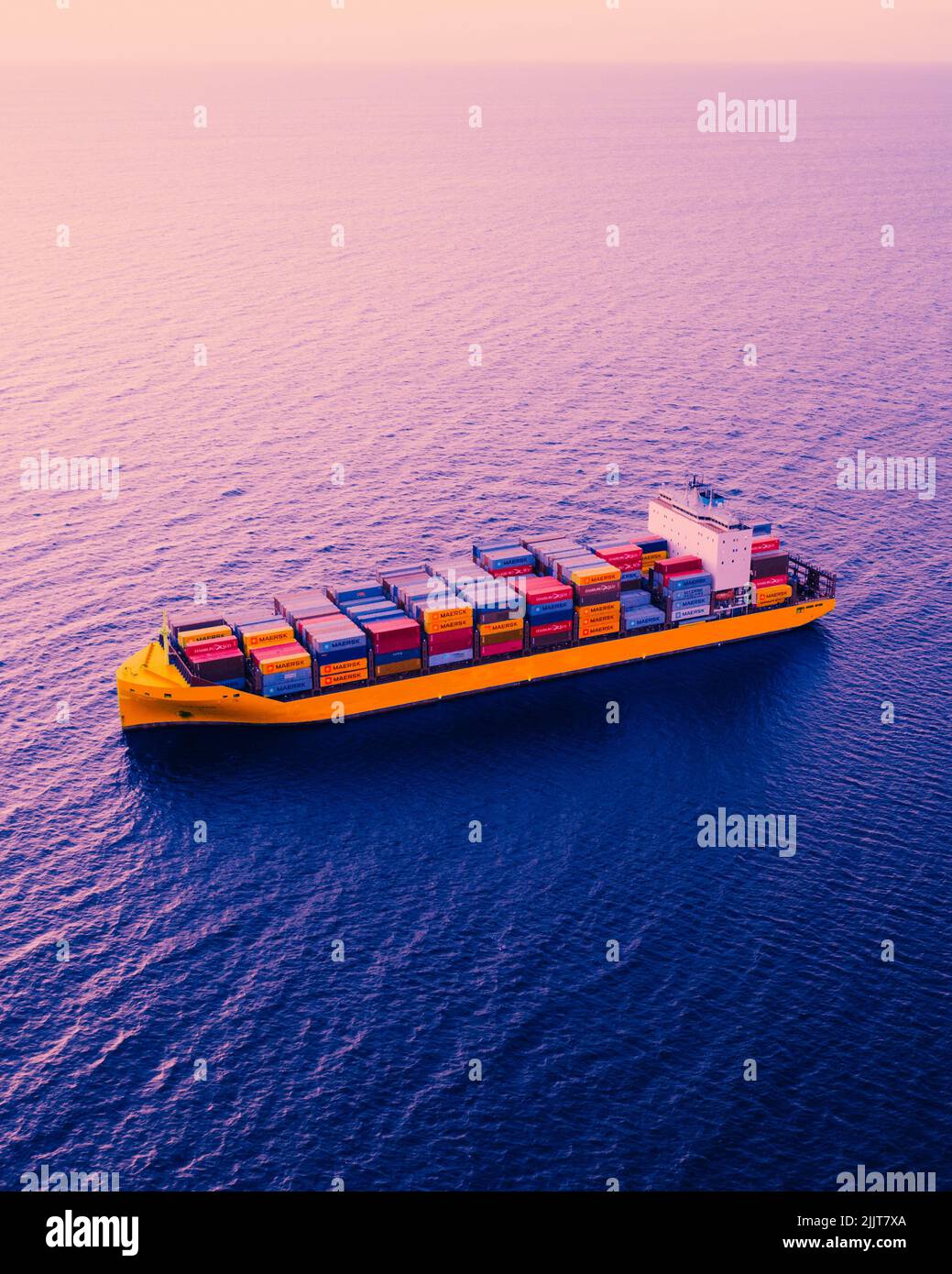 Cargo ship, sunset, birds eye view hi-res stock photography and images ...