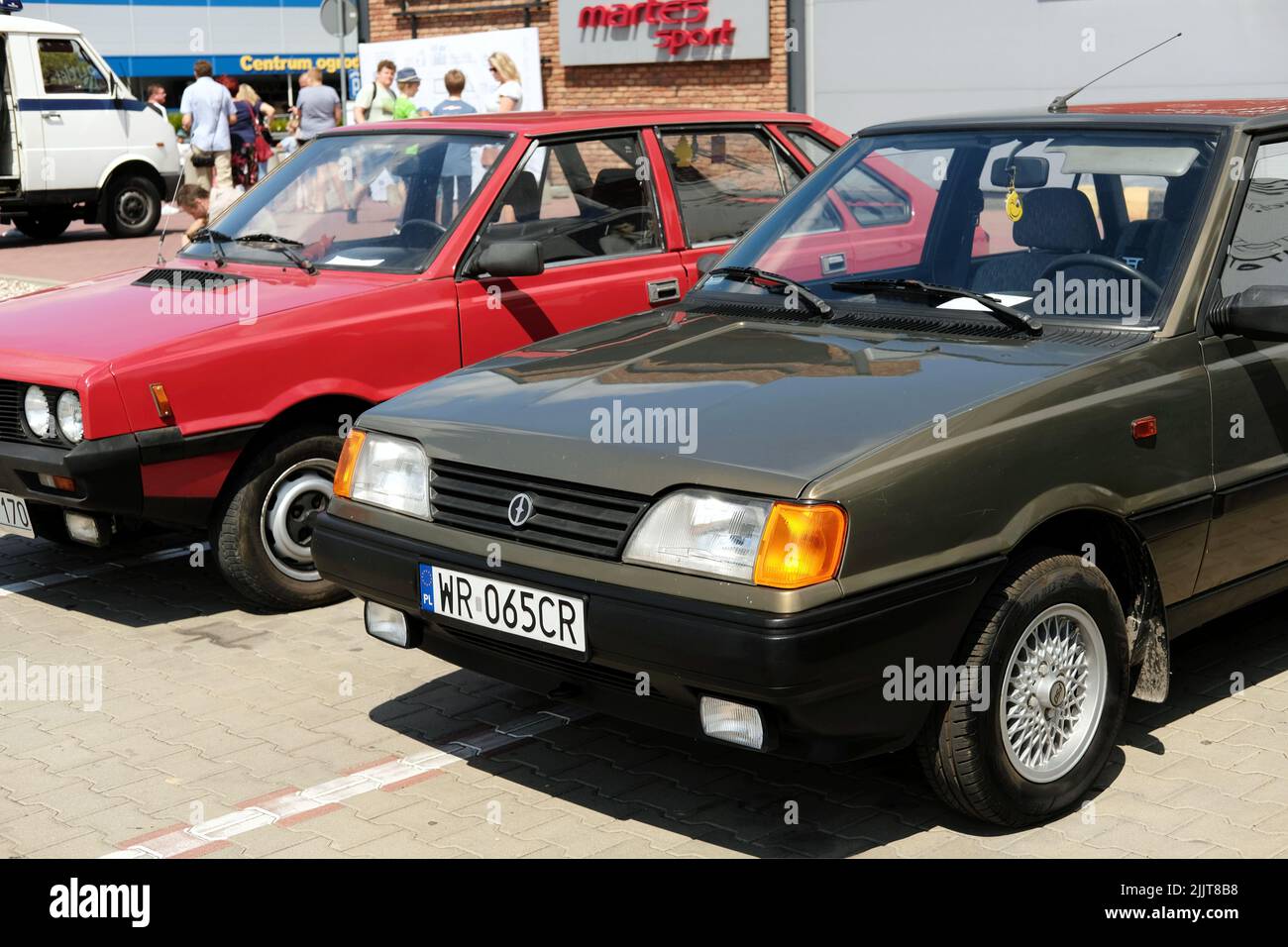 Lublin, Poland. 24 July 2022. two generations of old polish car fso ...