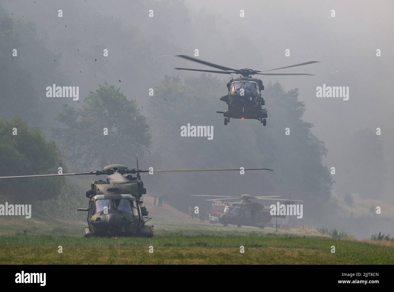 Schmilka, Germany. 28th July, 2022. Bundeswehr helicopters land on the ...