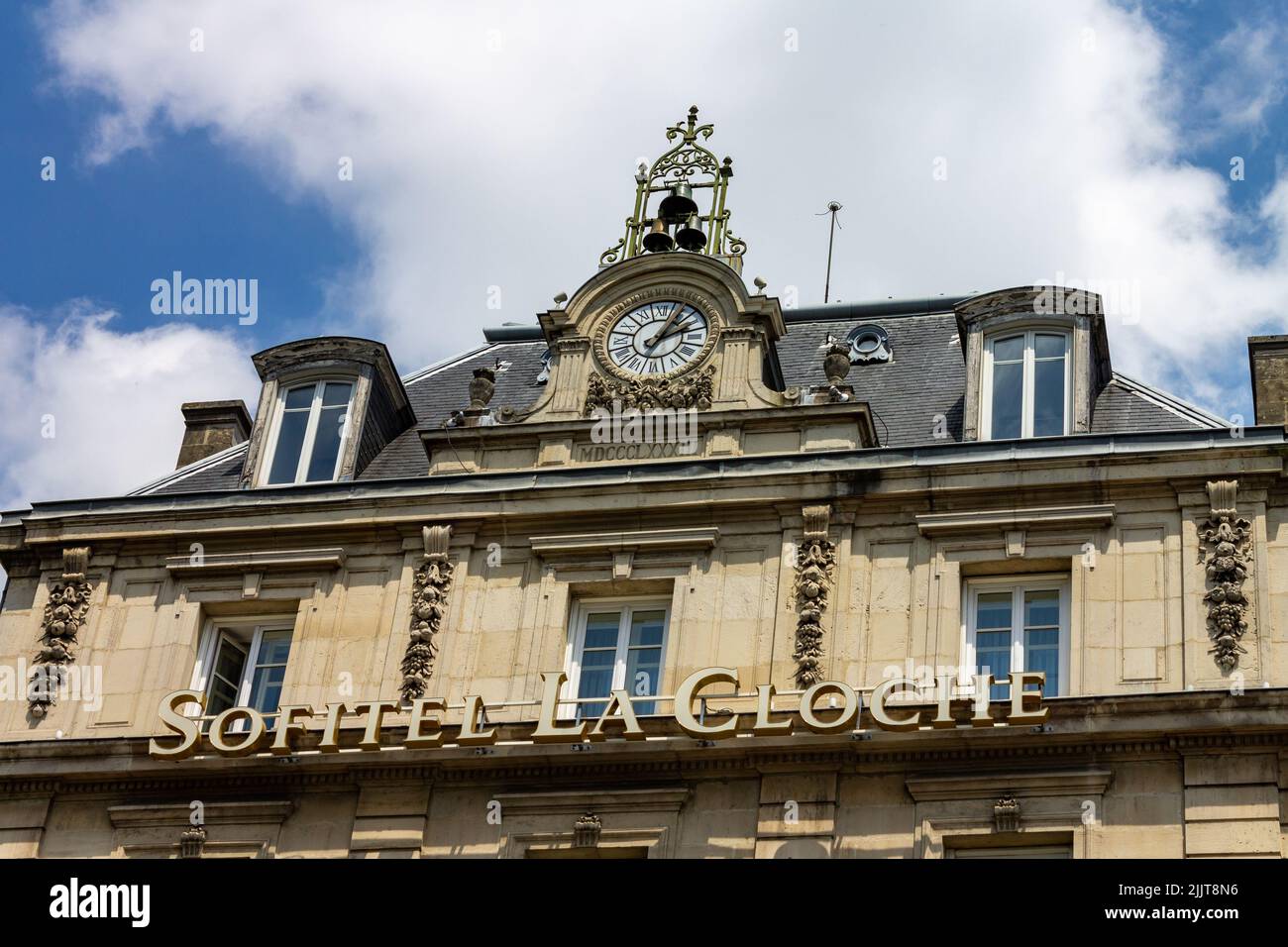 The architectural detail of a historical building in downtown Dijon ...