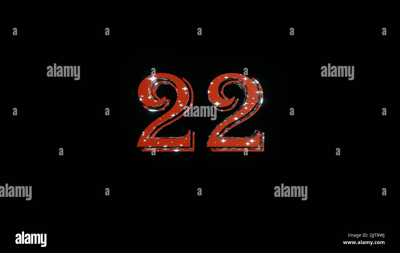 An illustration of 22 red and white shiny numbers on a black background ...