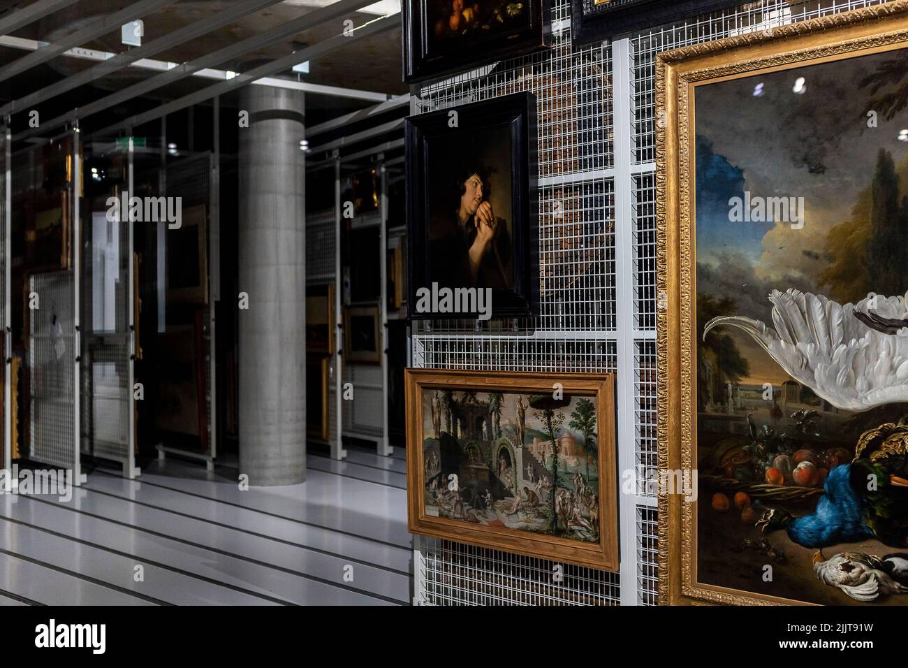 Artworks packed hanging on grids in Boijmans van Beuningen art depot ...