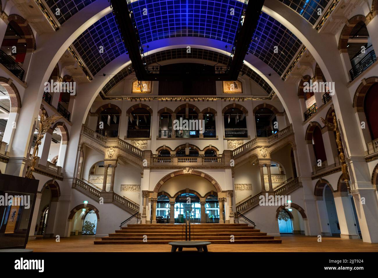 Looking up in large rounded central hallway of Dutch Tropenmuseum ...