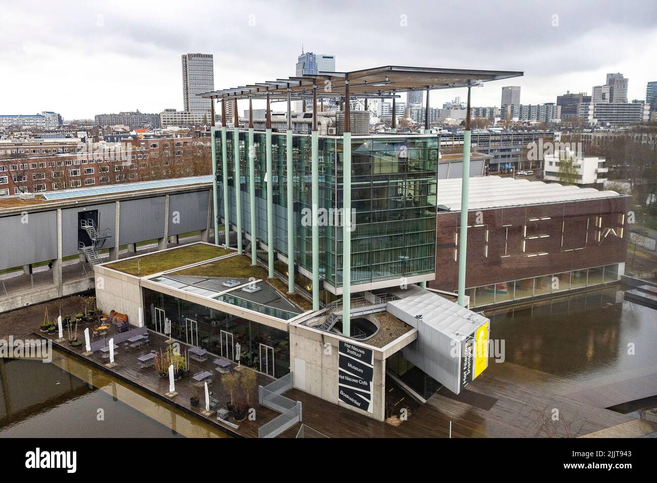 High vantage point view of entrance exterior facade of Het Nieuwe ...