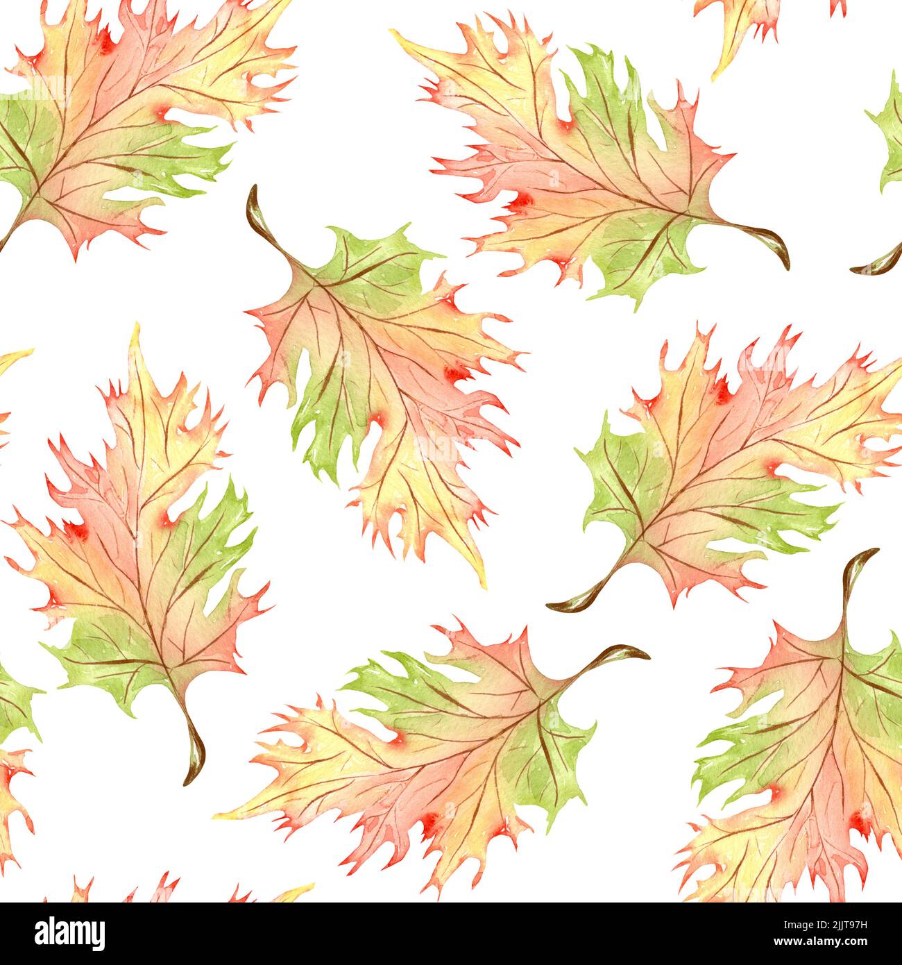 Watercolor seamless autumn pattern with watercolor colorful leaves ...