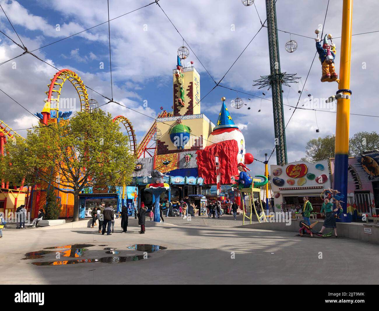 Square with rides at amusement park Prater in Vienna, Austria Stock ...