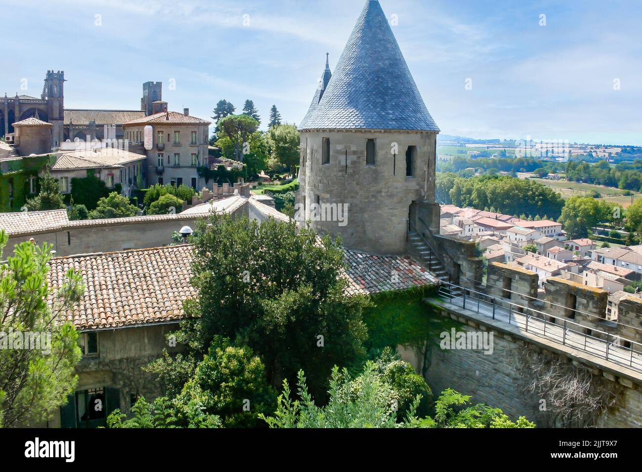 A bird's-eye view of the count's castle of Carcassonne town in France ...