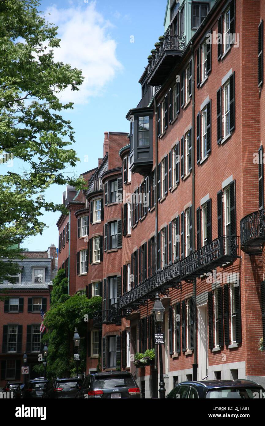 A vertical shot of residential apartment building facade in Beacon Hill ...