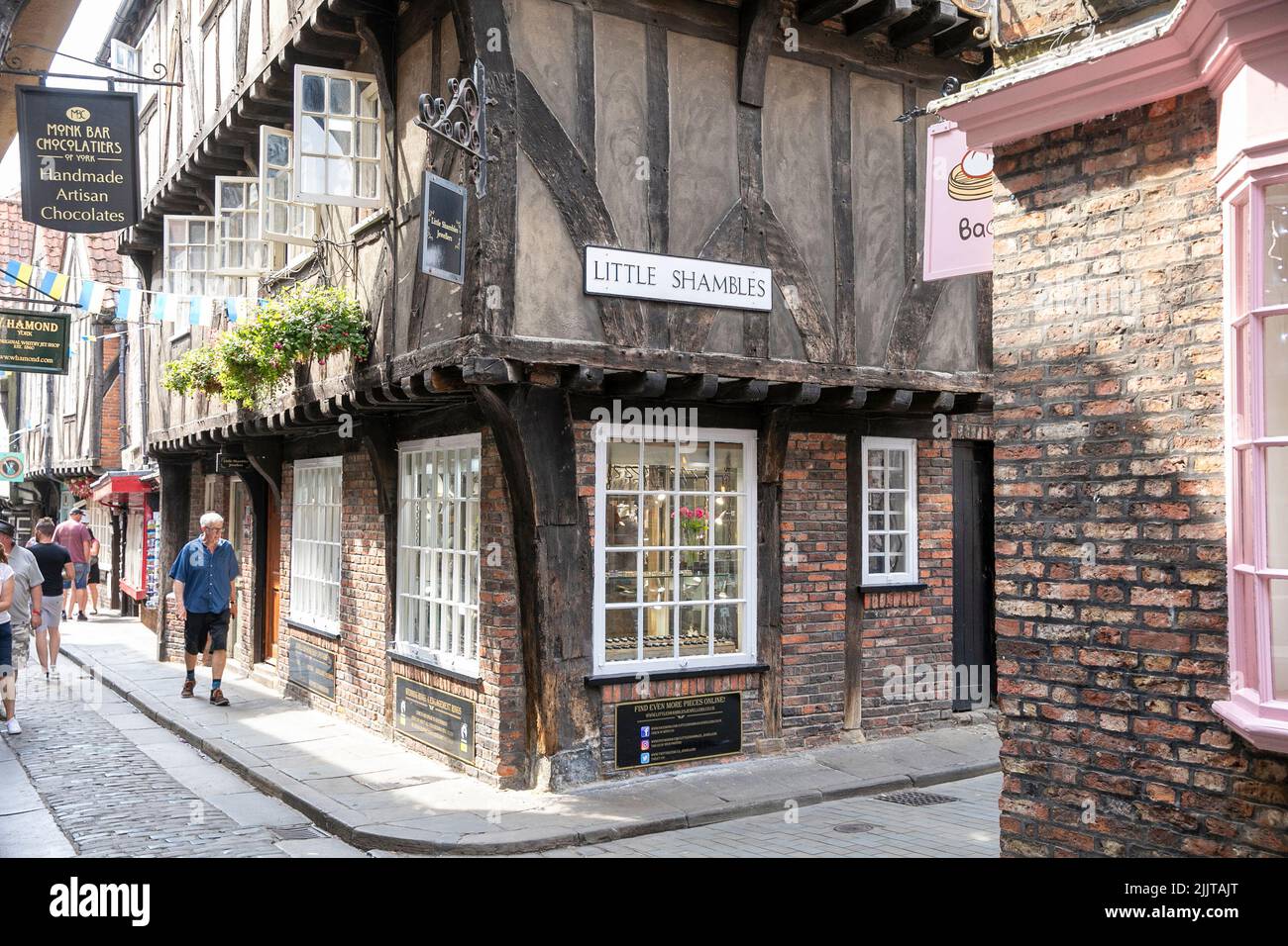The Shambles and Little shambles lanes in York city centre with cobble ...