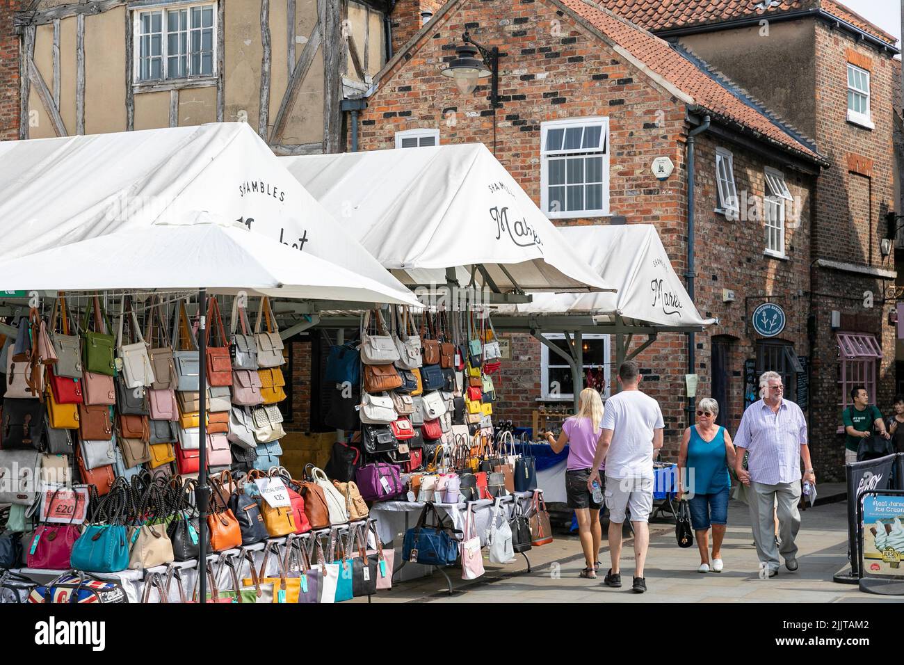 City of York, the Shambles markets and stalls selling goods to the ...