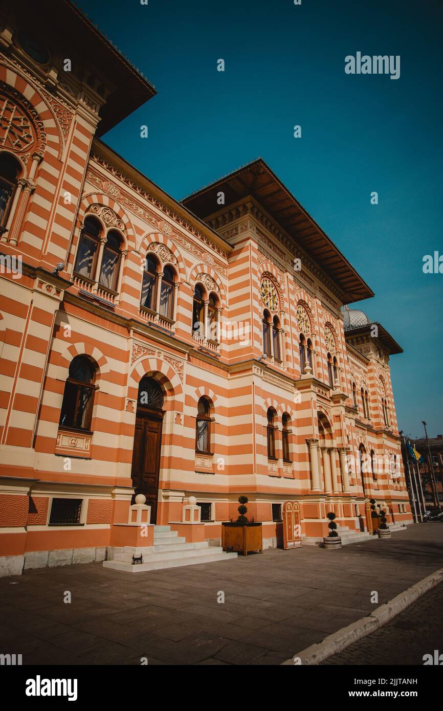 A vertical shot of the exterior design of City hall of Brcko district ...
