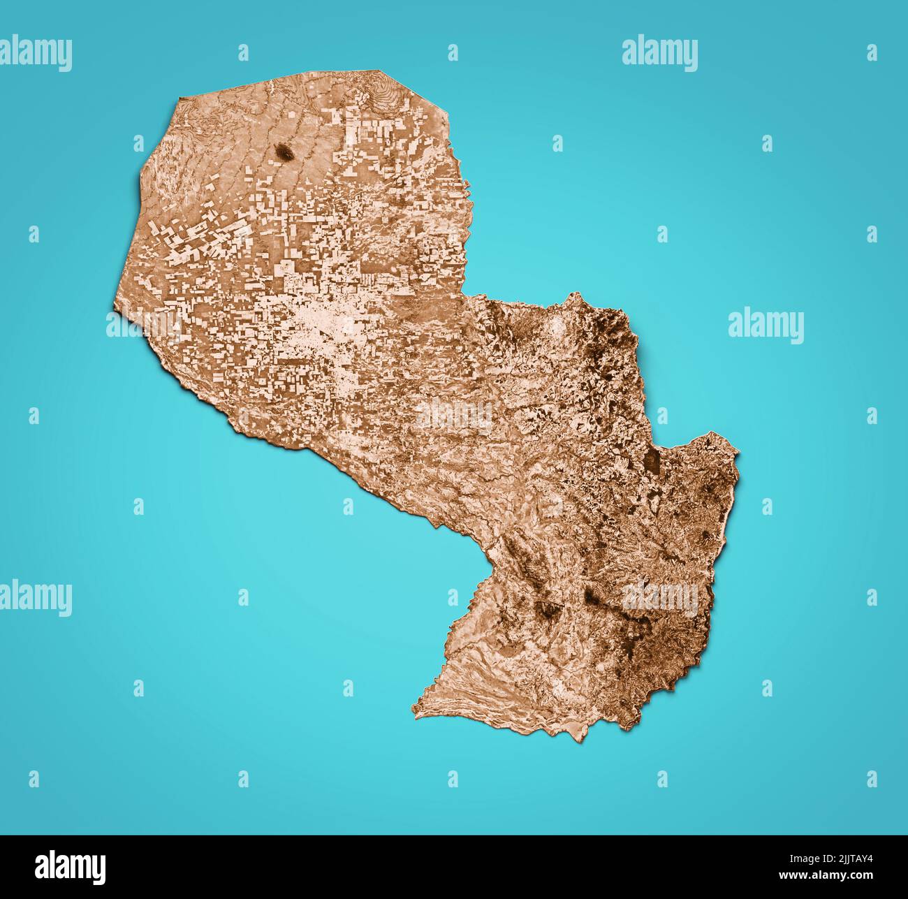 A 3D render of the Paraguay Topographic Map on a blue background Stock ...