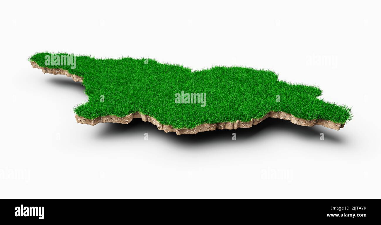A 3D render of the Georgia map soil land geology cross section on a ...