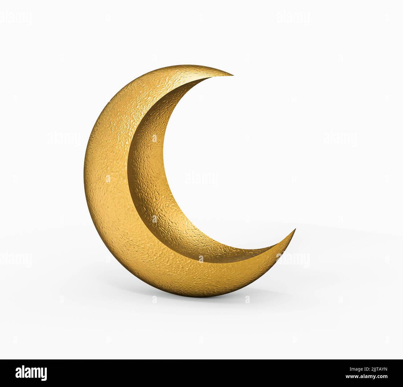 A 3D render of a golden crescent moon on a white background Stock Photo ...