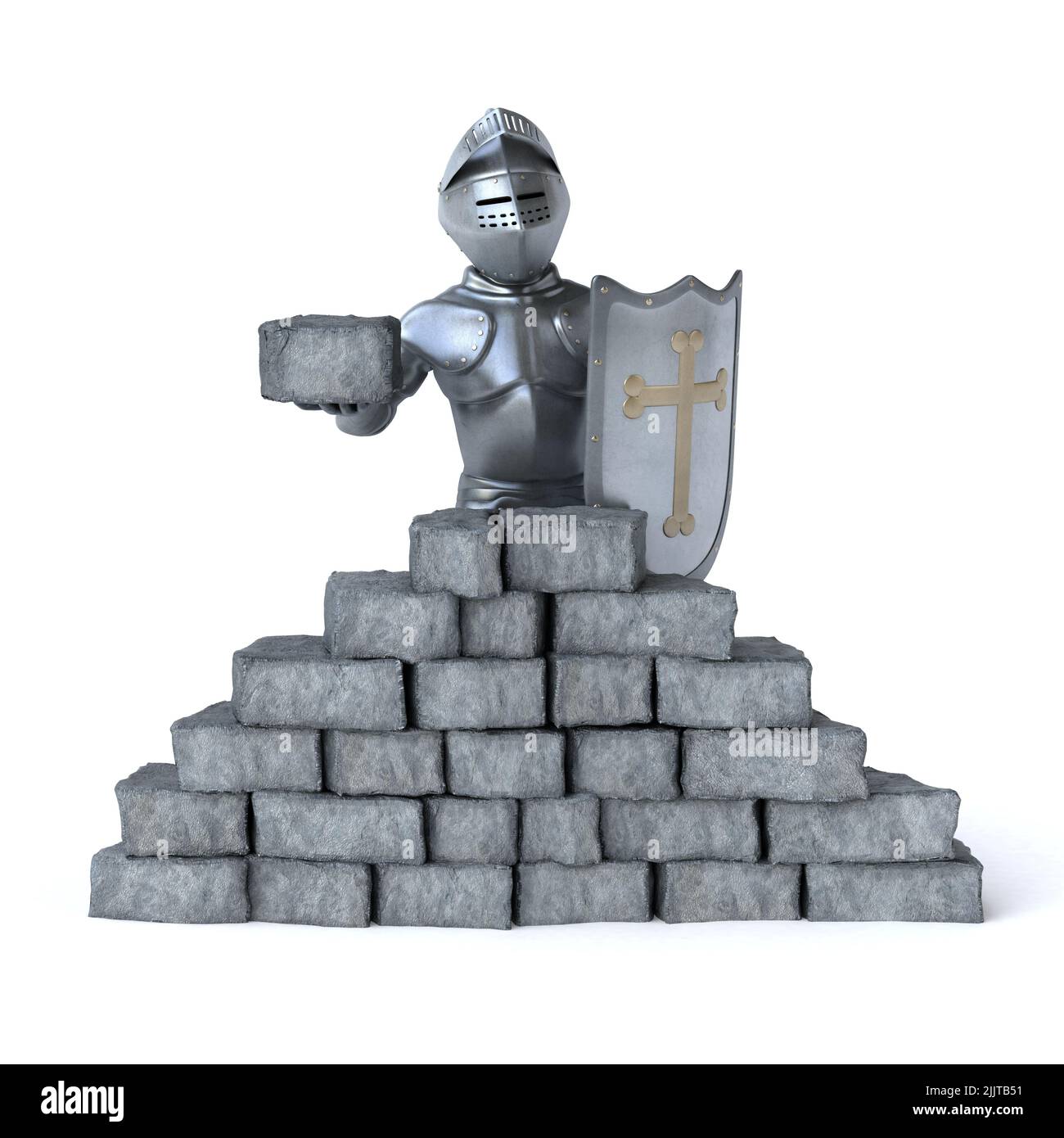 Fun 3D cartoon knight building a wall Stock Photo - Alamy