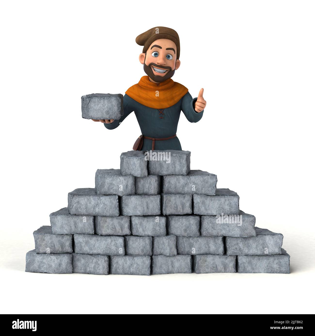 Fun 3D cartoon medieval man building a wall Stock Photo - Alamy