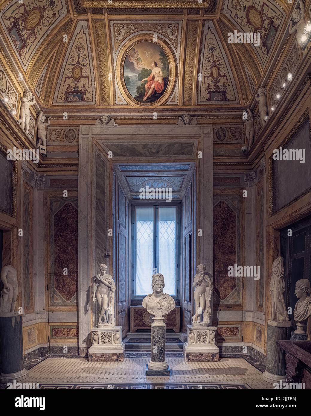 A vertical shot of an interior of a museum with beautifully decorated ...