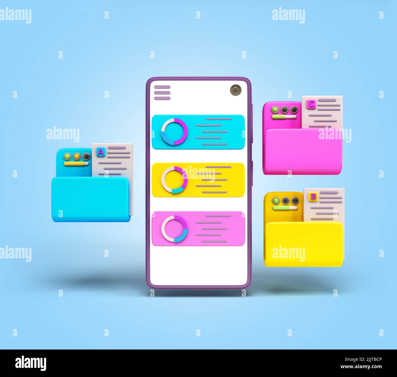 Internal storage concept smartphone with file folders on screen 3d ...