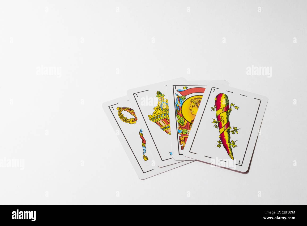 A top view shot of Spanish Playing Cards, Ace of swords royalty on ...