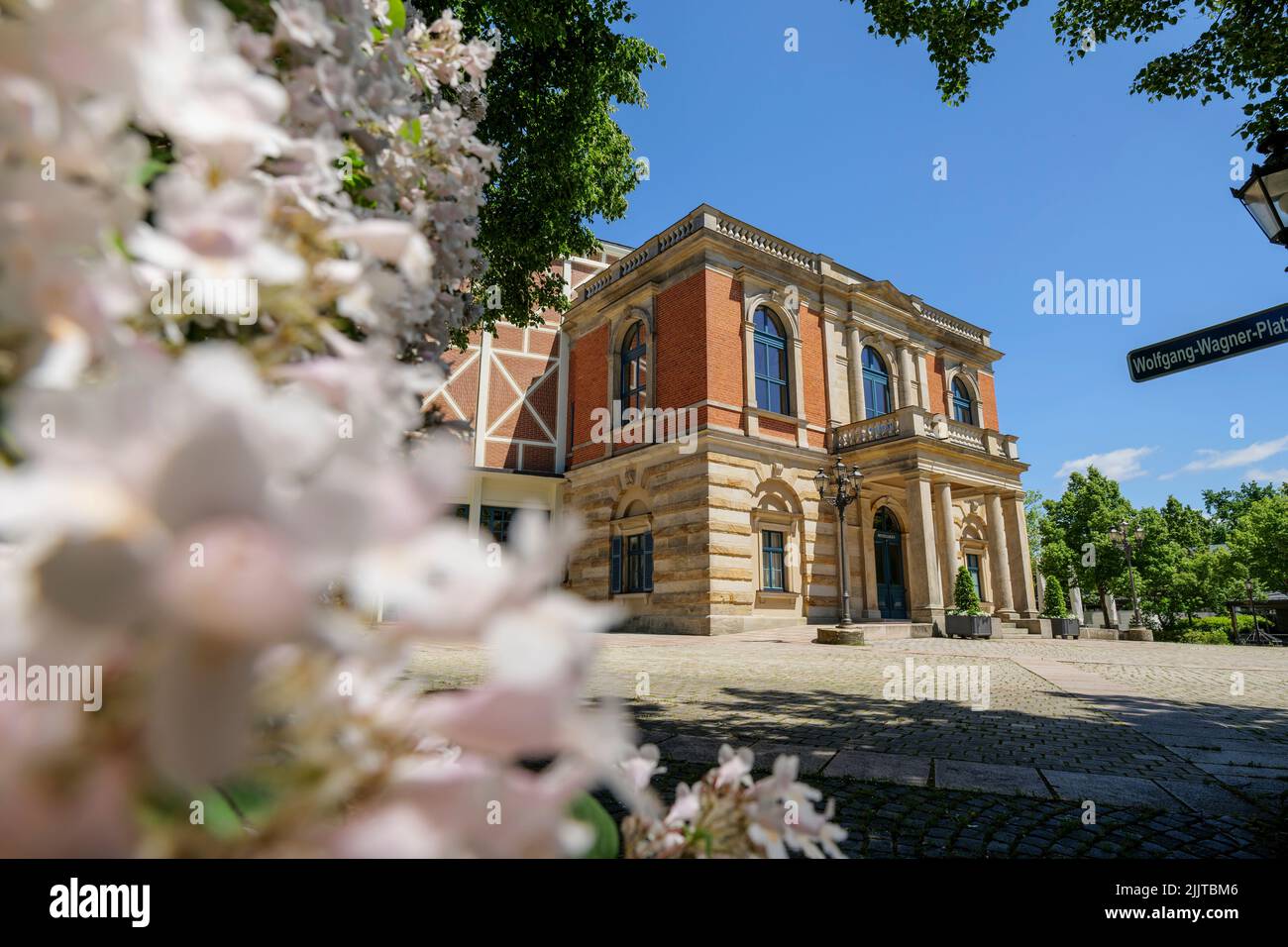 An exterior shot of the Bayreuth Festival Theatre in Bayreuth, Germany ...