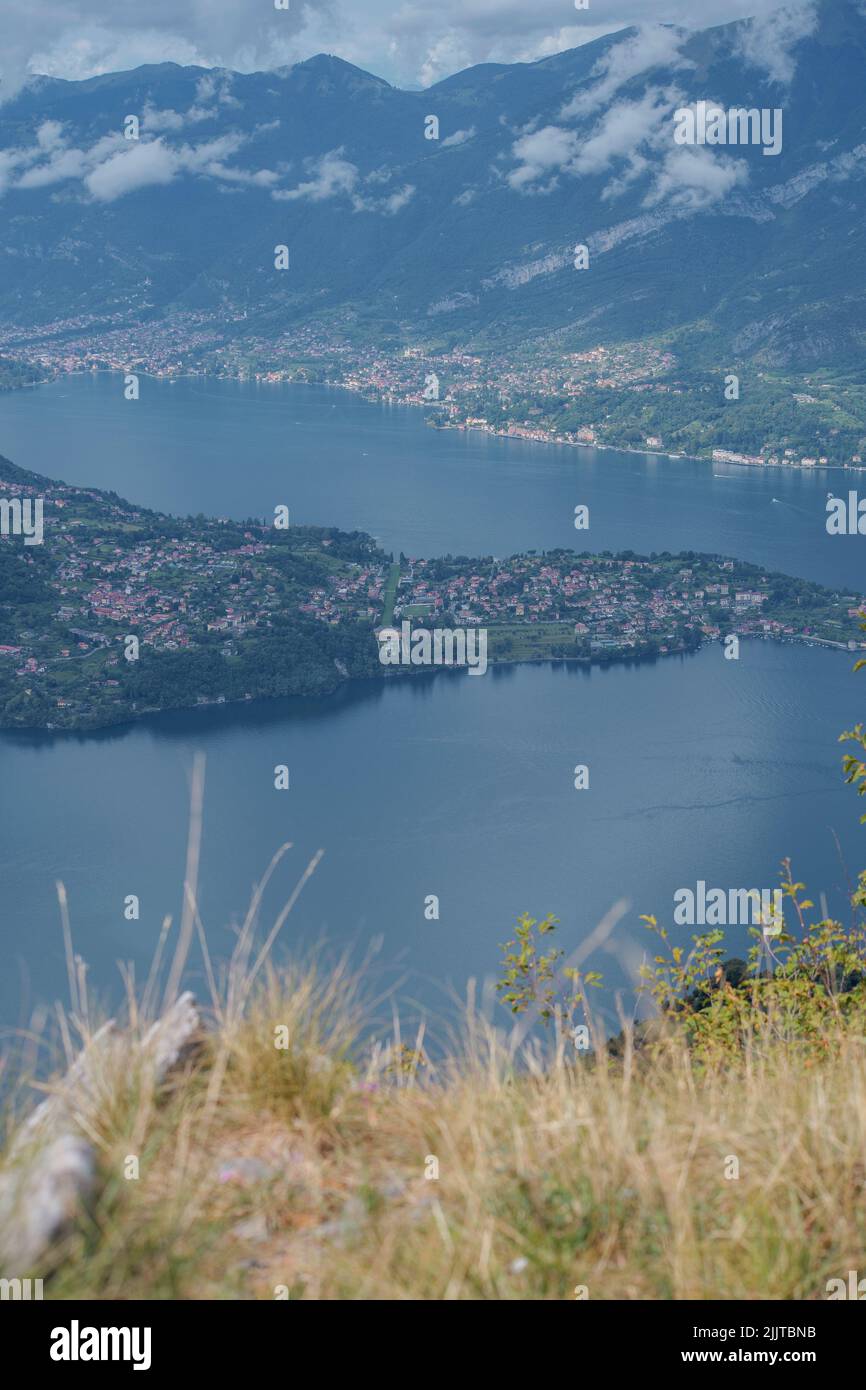 An aerial view of Bellagio on Lake Como, Italy from the surrounding ...