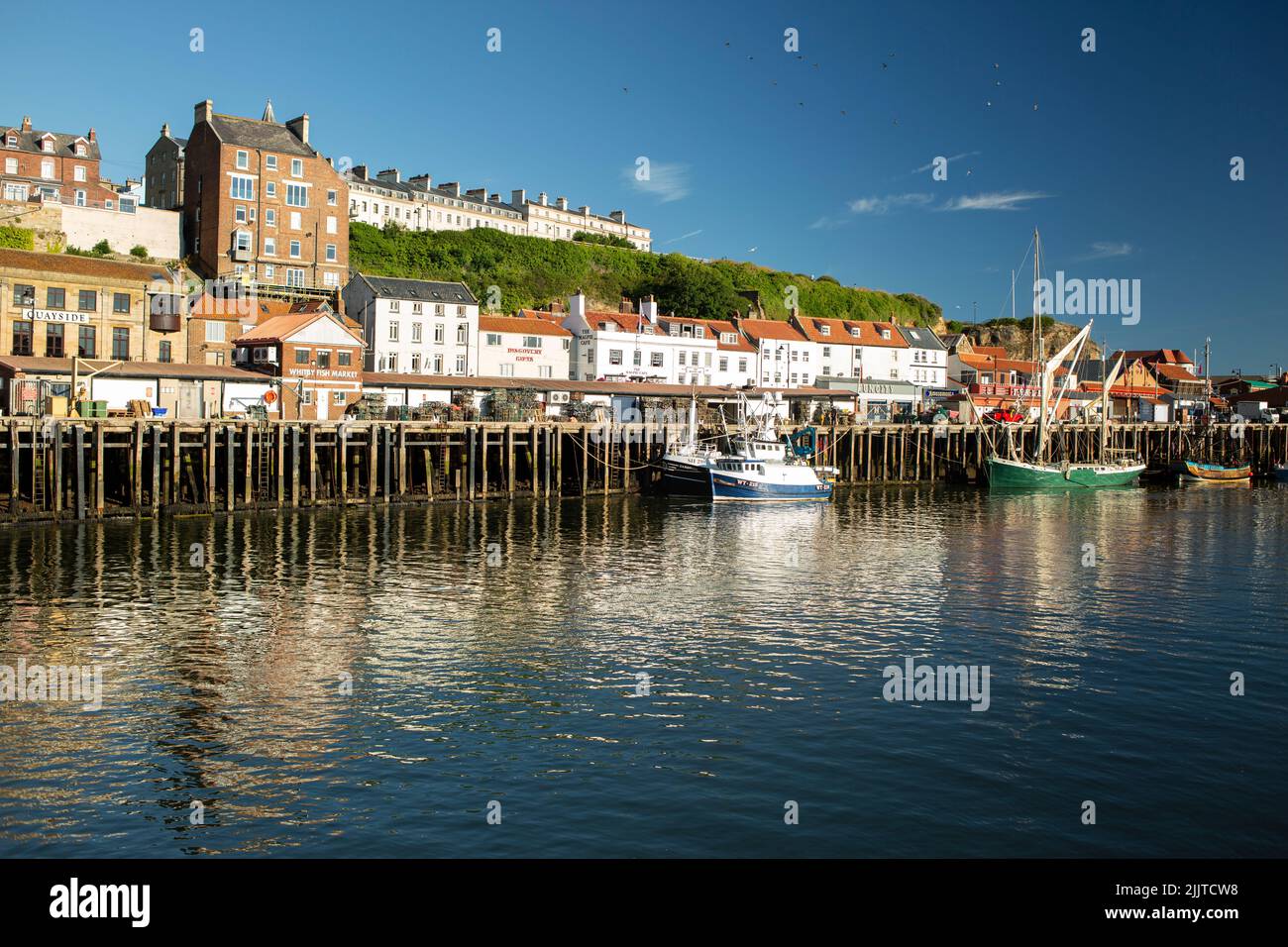 The River Esk at Whitby running into the North Sea Summer sunshine ...
