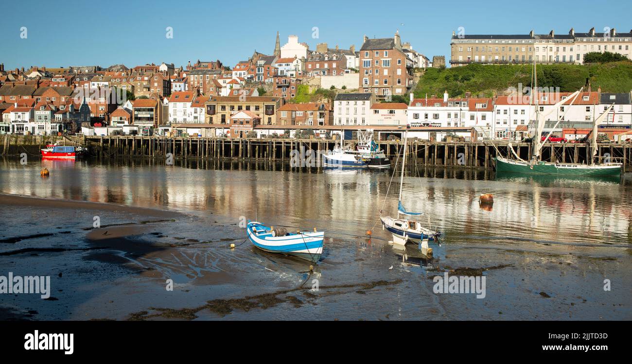 The River Esk at Whitby running into the North Sea Summer sunshine ...