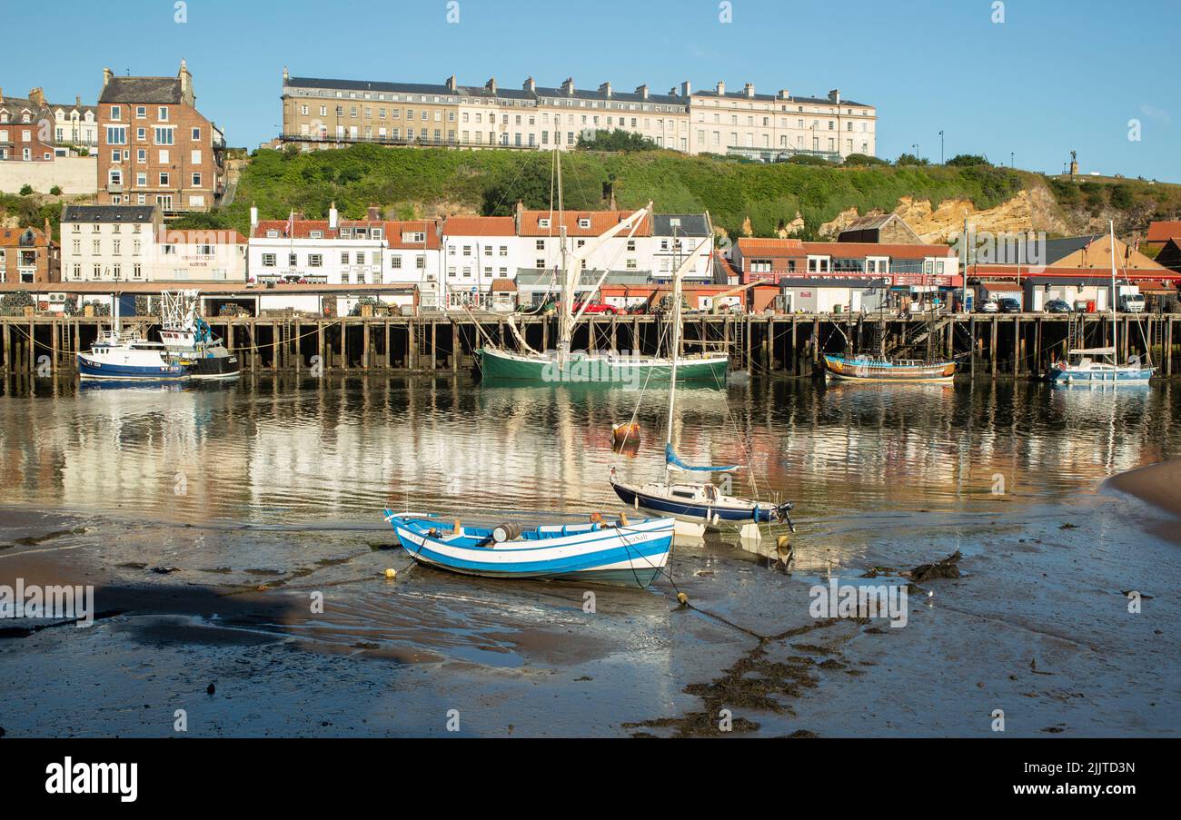 The River Esk at Whitby running into the North Sea Summer sunshine ...