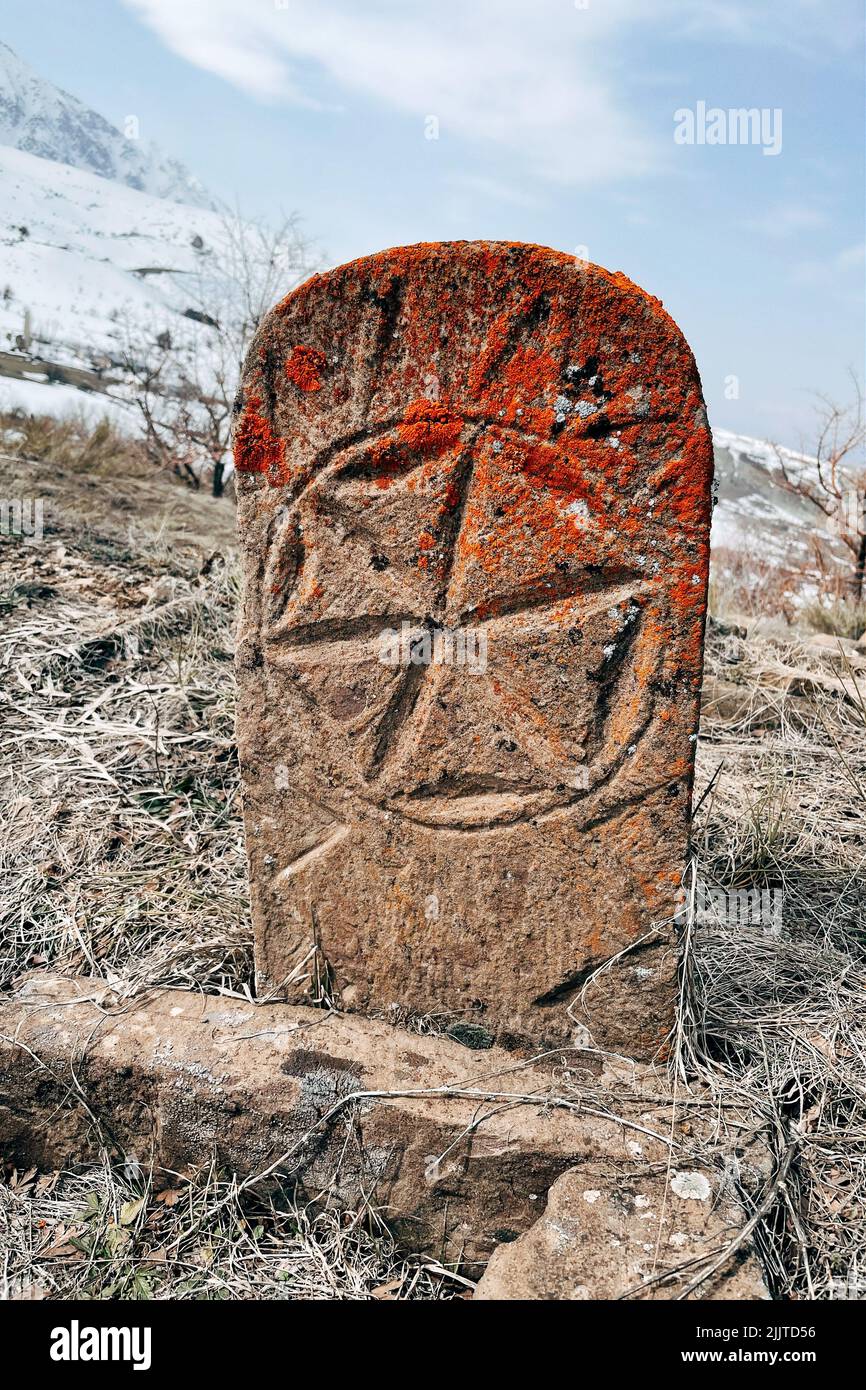 A vertical shot of an ancient tombstone in Anatolia Stock Photo - Alamy