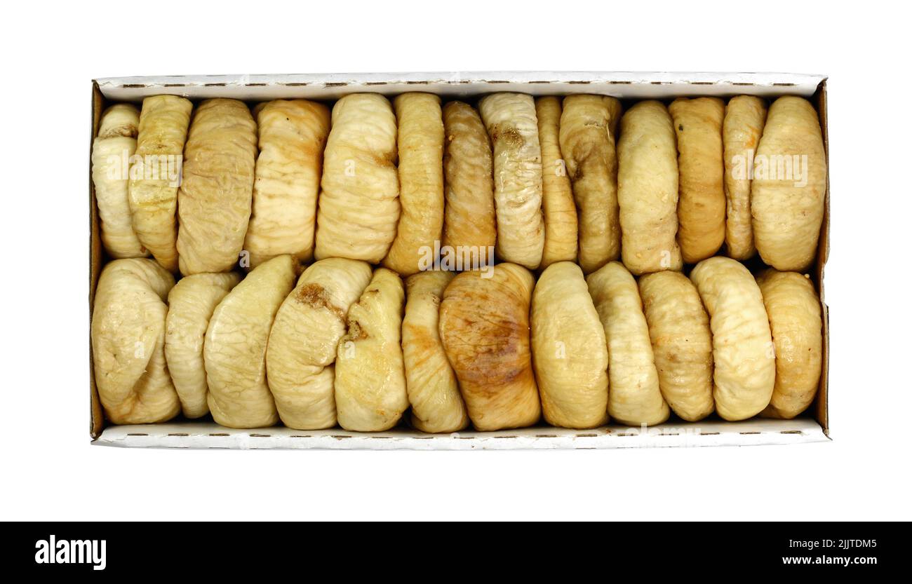 Dried figs in a box isolated on white background. Packed dried figs ...