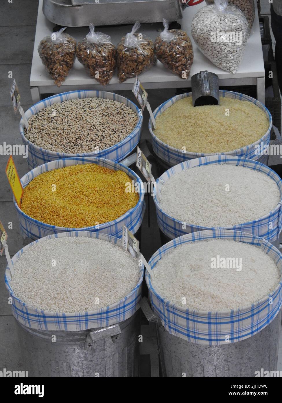 A closeup of various types of rice on the market in Athens Greece Stock ...