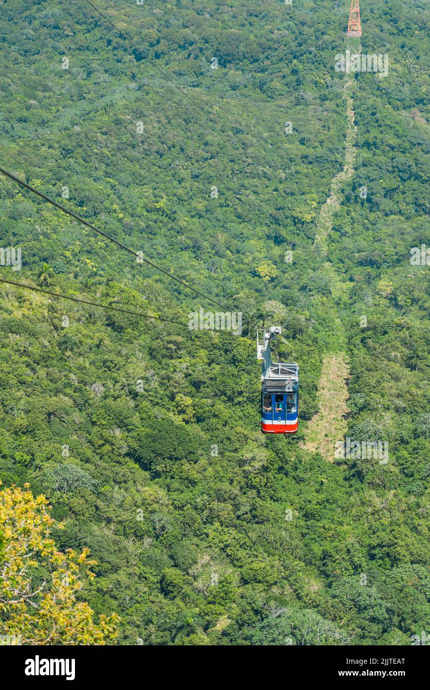 A vertical shot of a cable car to Mount Isabel de Torres in Puerto ...