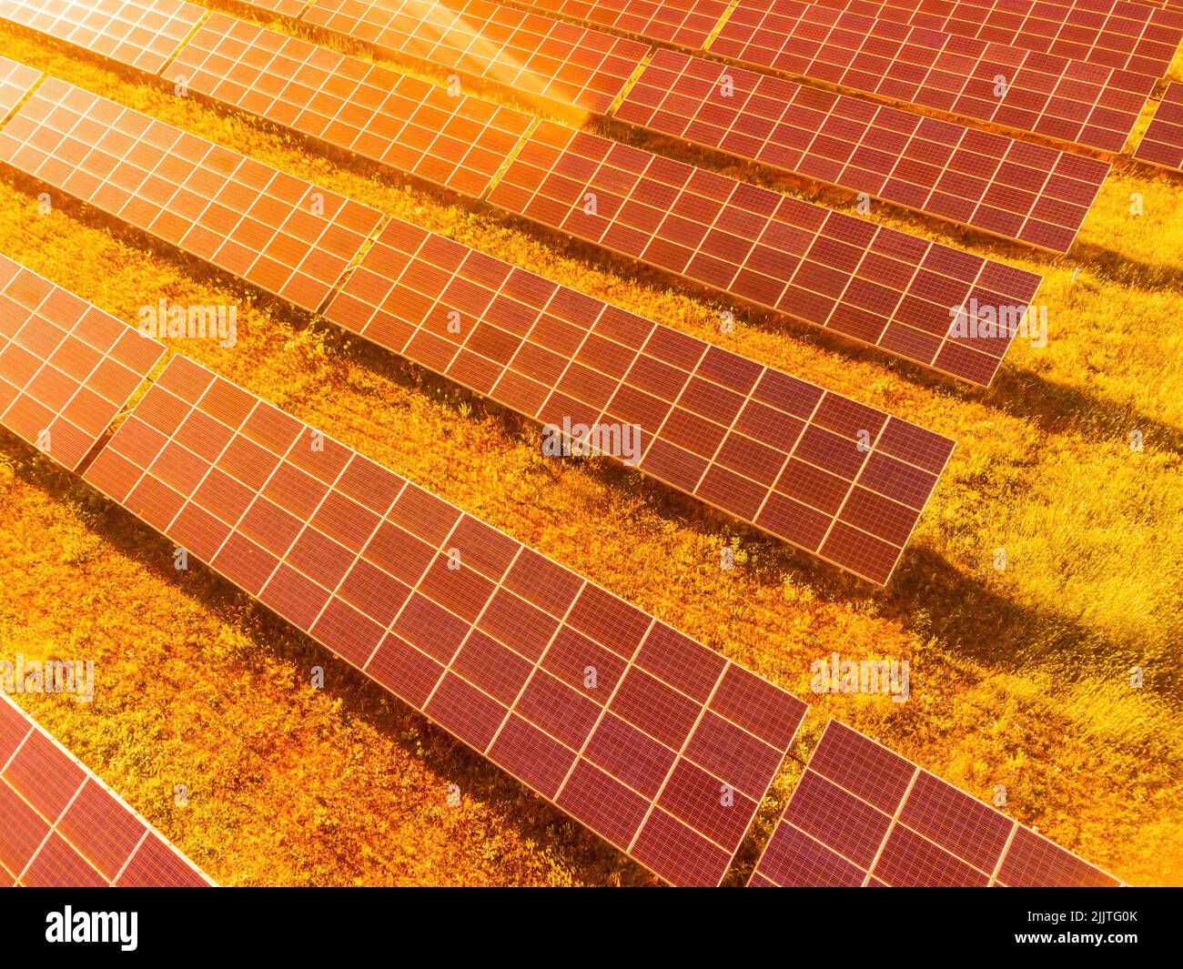 Aerial top view of a solar panels power plant. Photovoltaic solar ...
