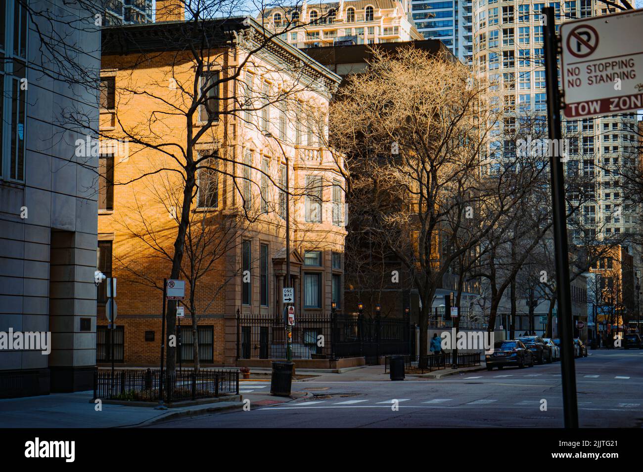 A beautiful shot of morning lights and shadows on the buildings in the ...