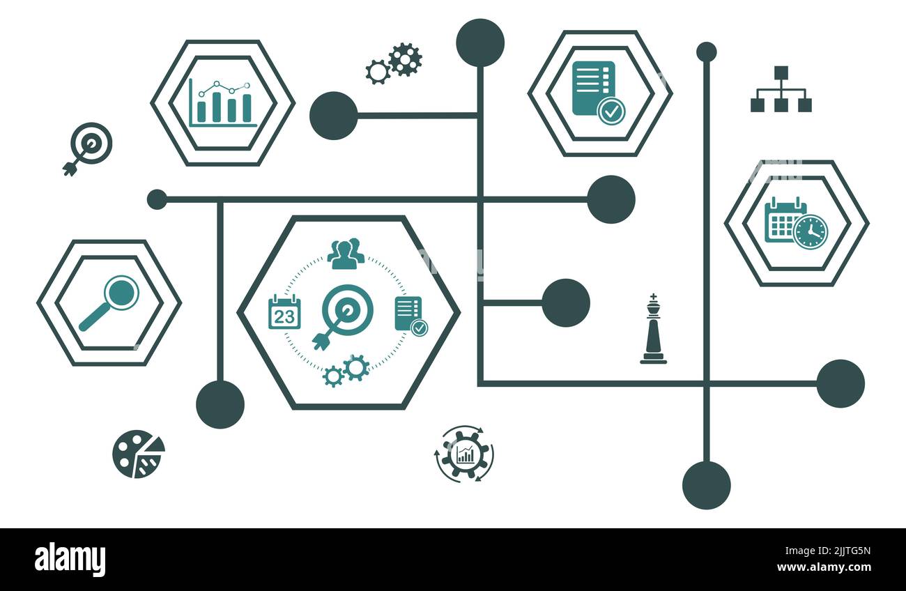 Concept of action plan with connected icons Stock Photo - Alamy