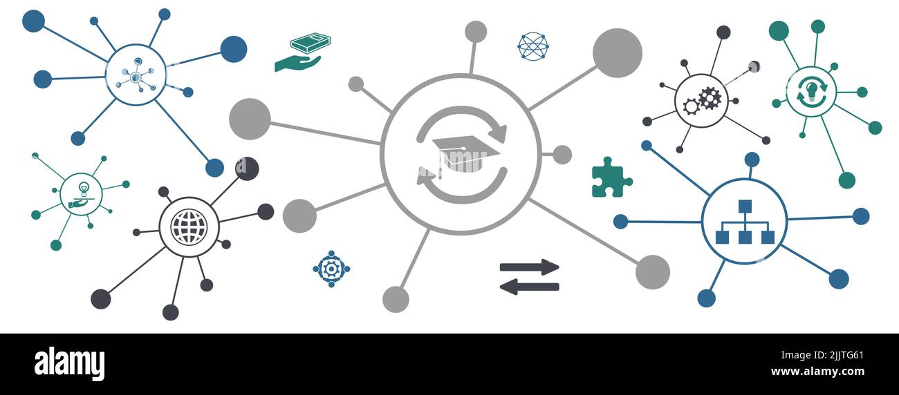 Concept of knowledge sharing with connected icons Stock Photo - Alamy