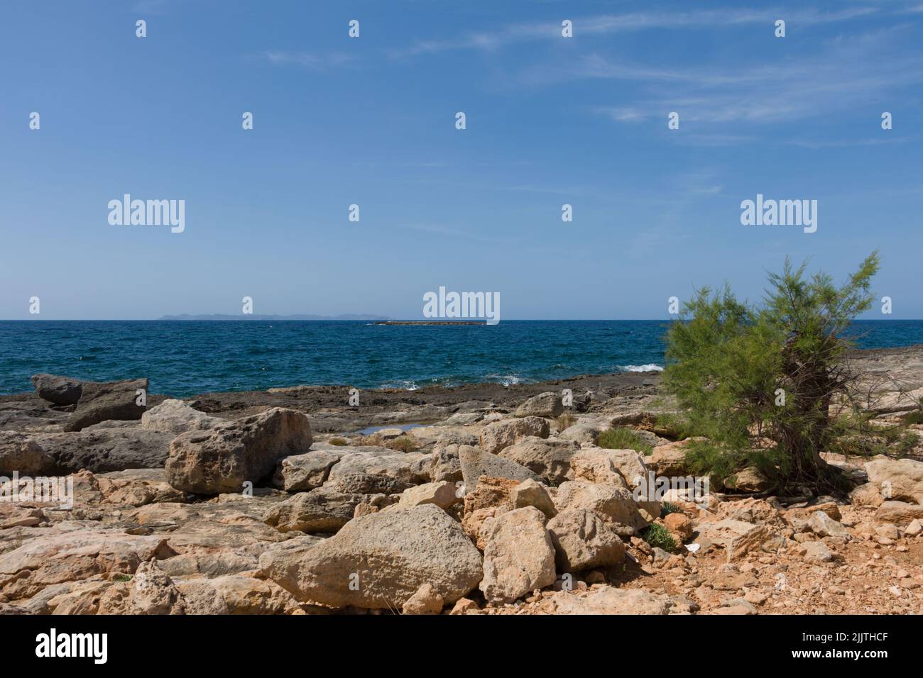 sea view at rocky seashore on island Mallorca Stock Photo - Alamy