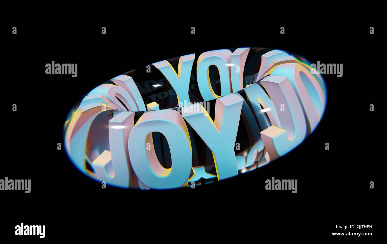 Beautiful Abstract colourful background words JOY in a glass on a black ...