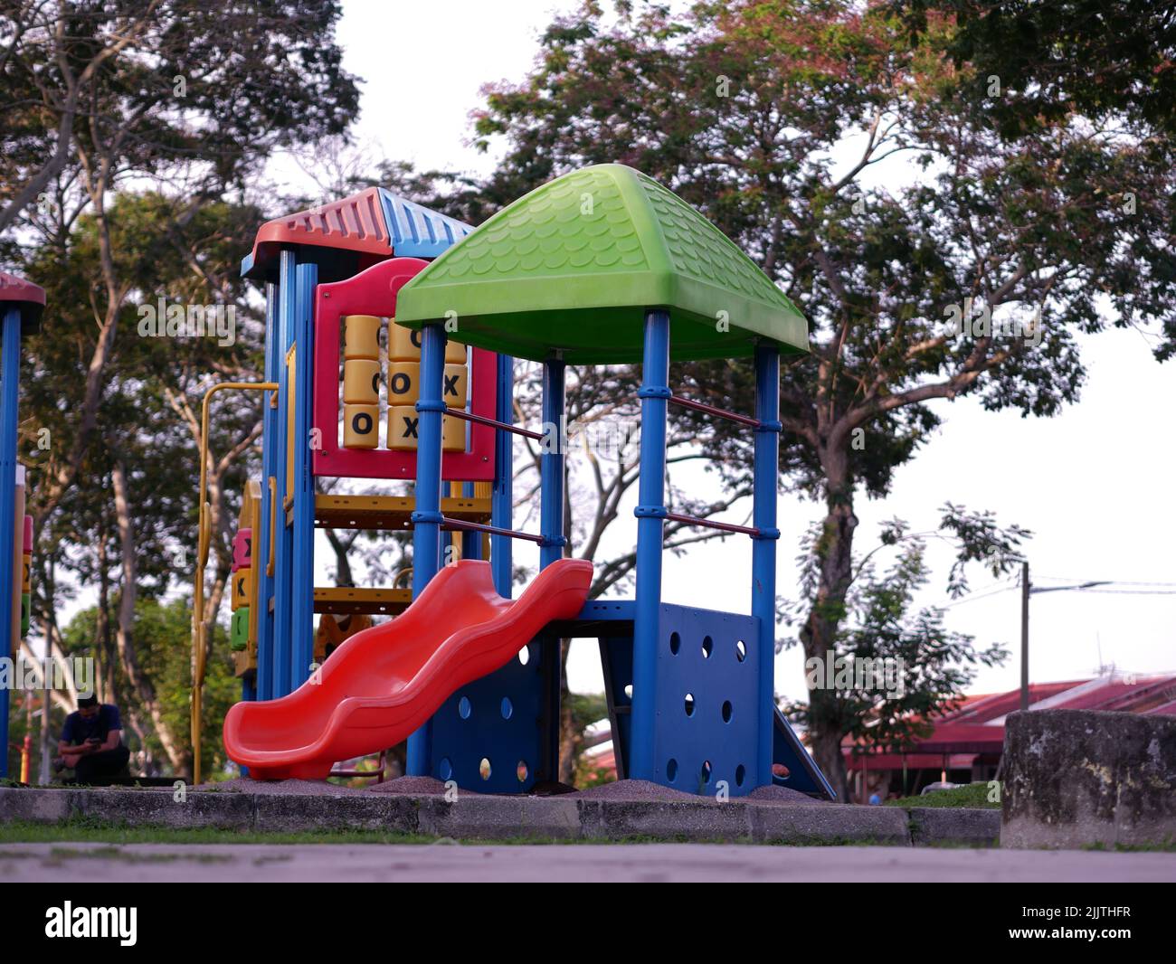 A closeup shot of kids' playground in a public park in Penang, Malaysia ...