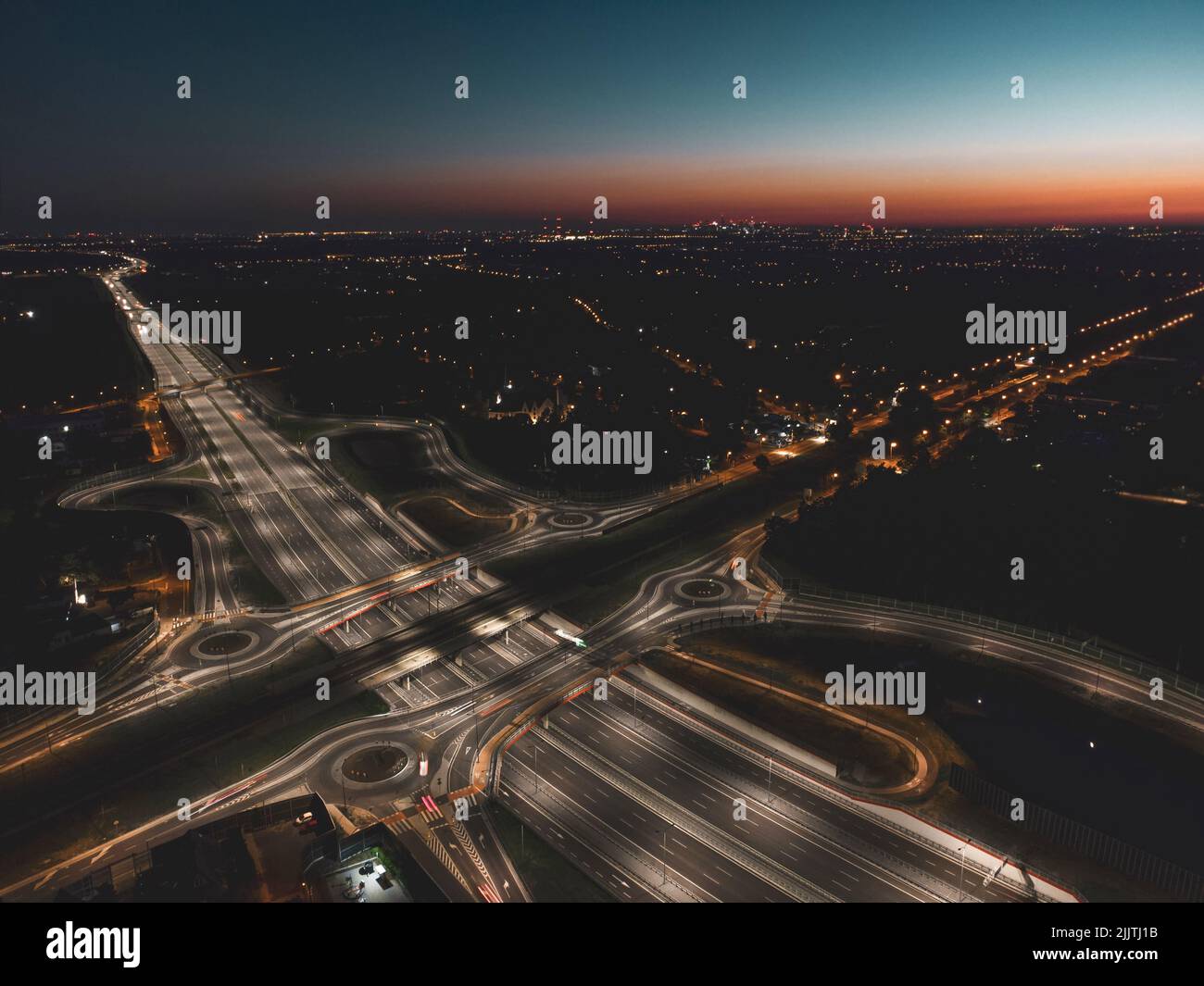 An aerial night view of highways in Warsaw, Poland Stock Photo - Alamy