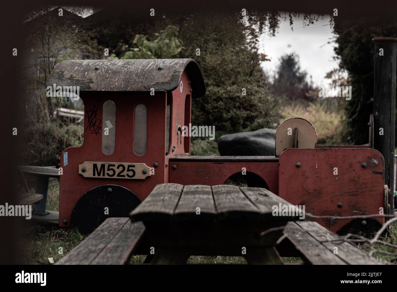 A wooden train in old forgotten park Stock Photo - Alamy