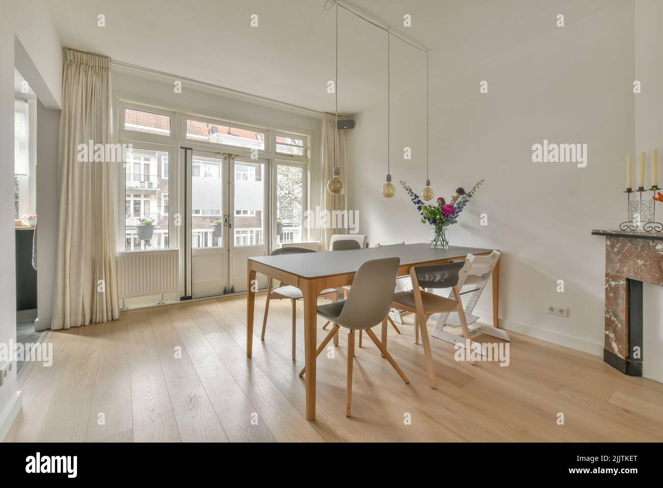 Modern minimalist style interior design of studio apartment with open ...