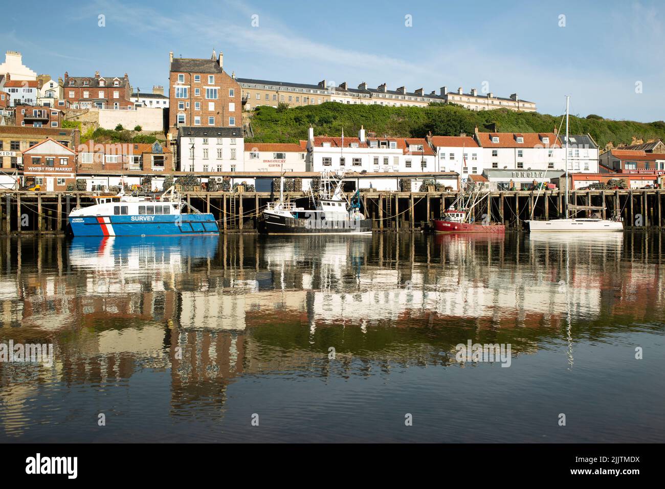 The River Esk at Whitby running into the North Sea Summer sunshine ...