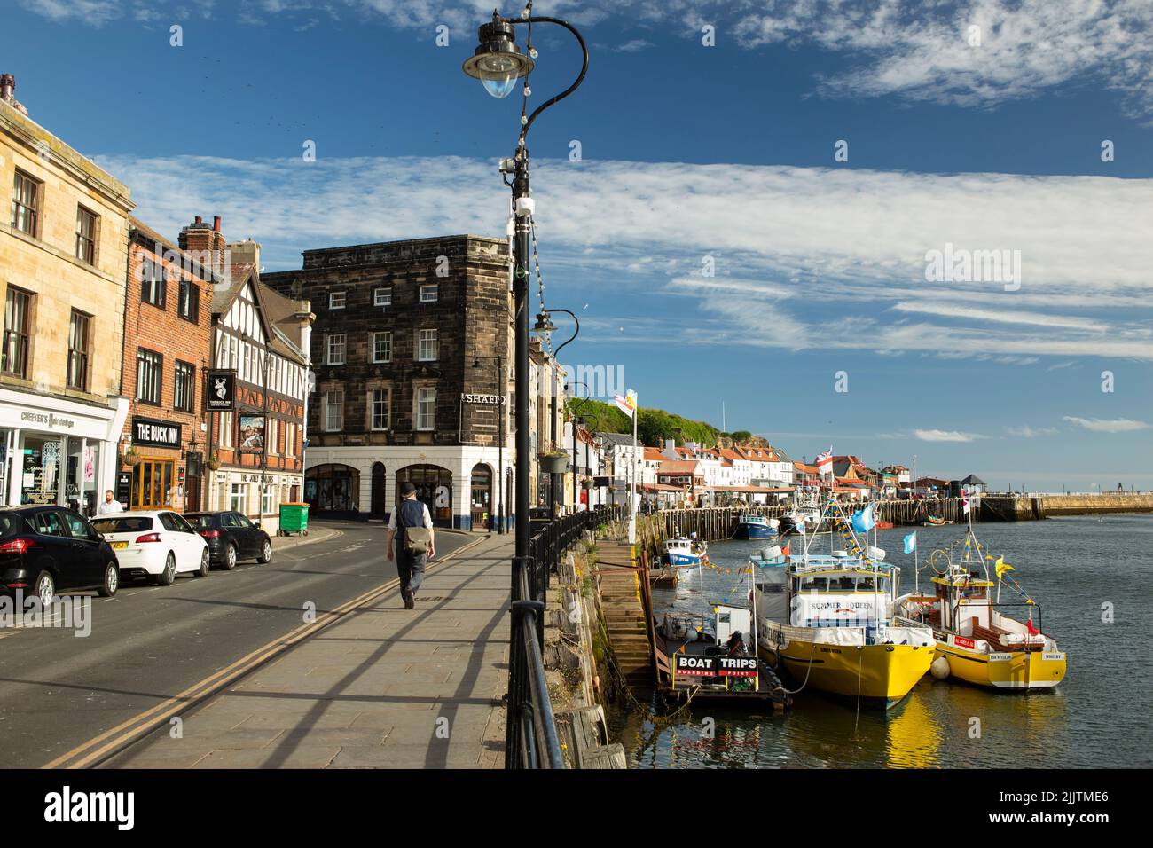The River Esk at Whitby running into the North Sea Summer sunshine ...